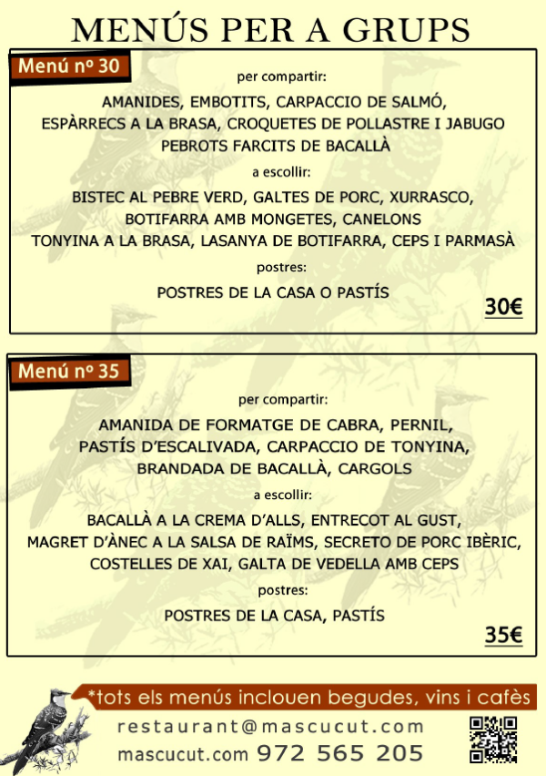 MENÚS GRUPS - catala - Restaurant Mascucut